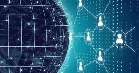 animation of rotating global network over network of people icons on