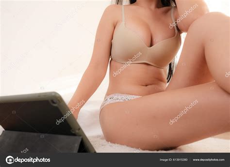 Sexy Woman Using Tablet Her Bedroom Stock Photo Success Media