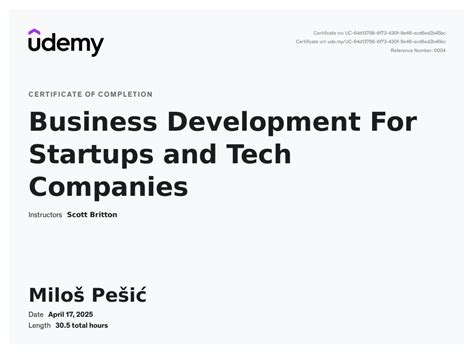 My Course Completion Certificate For Business Development For Startups