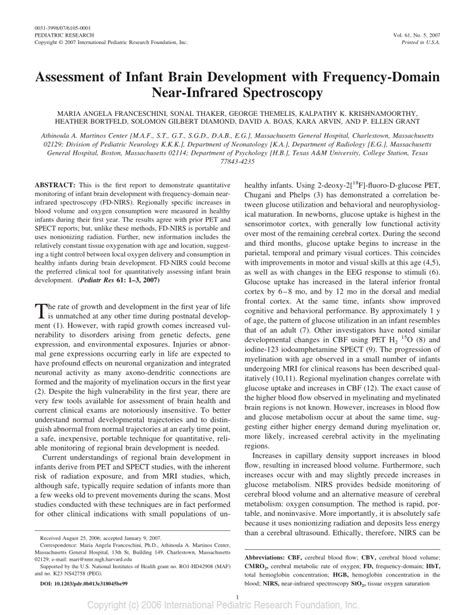 Pdf Assessment Of Infant Brain Development With Frequency Domain Near Infrared Spectroscopy
