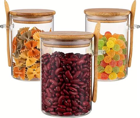 Airtight Glass Jars Bamboo Spoons Bamboo Lid Glass Food Temu United