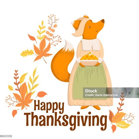귀여운 여우 캐릭터 단풍 글자가 흰색 배경에 분리된 벡터 그림 추수 감사절 인사말 카드 초대장 템플릿 포스터에 대한 그림 10월에 대한 스톡 벡터 아트 및 기타 이미지