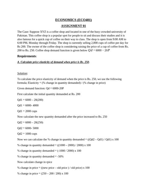 Intro To Economics Assignment 01 Pdf Demand Price Elasticity Of