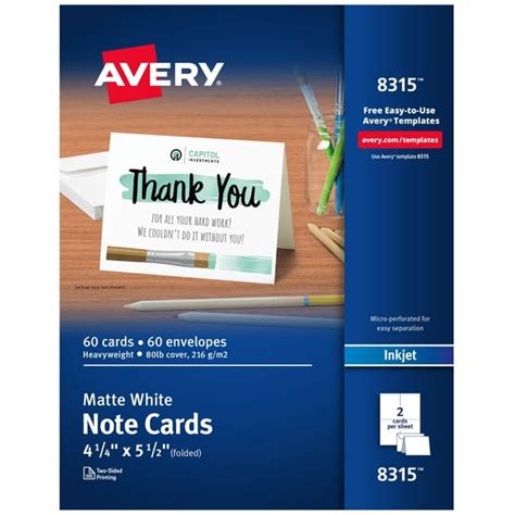 Avery Printable Note Cards With Envelopes 425 X 55 Matte White