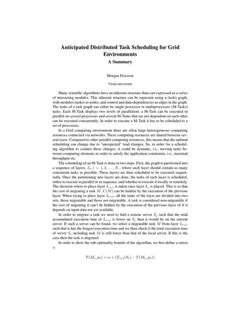 anticipated distributed task scheduling for grid environments a summary