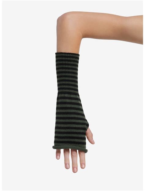 Black And Green Stripe Rolled Arm Warmers Hot Topic