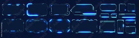 Futuristic Tech Game Uiguifui Frames With Glowing Neon Blue Line On Black Background User