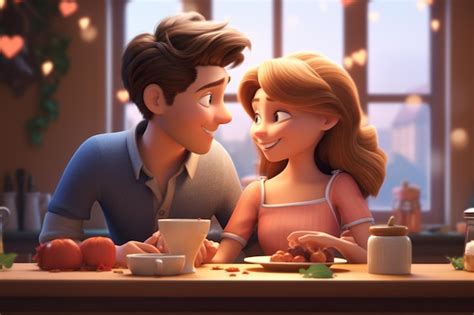 Una Joven Pareja De Dibujos Animados Compartiendo Un Momento Tierno