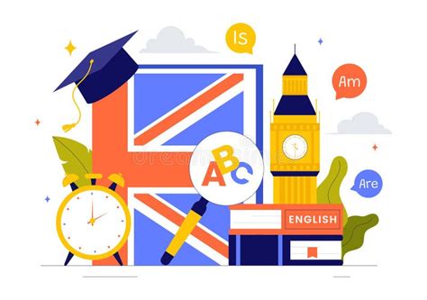 Ilustração Do Vetor De Linguagem Em Inglês Mostrando Estudantes Estudando Línguas Estrangeiras