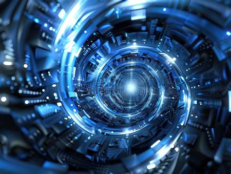Futuristic Vortex Tunnel Of Streaming Data And Video Flux Blue
