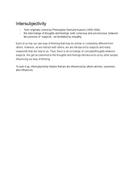 Intersubjectivity Notes Philosophy Of The Human Person Pdf