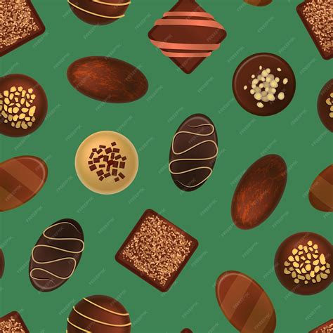 現実的な 3 D のチョコレート菓子のシームレスなパターン背景ベクトル プレミアムベクター