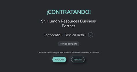 Sr Human Resources Business Partner En Confidential Fashion Retail