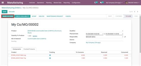 Odoo Manufacturing Module