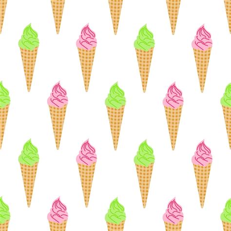 Premium Vector Seamless Pattern With Creamy Ice Creams In Waffle Cones