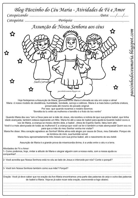 Pãozinho do Céu Atividades para Catequese Assunção de Nossa Senhora
