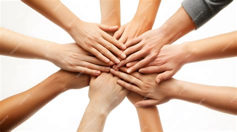 Multiple Hands Interlocked In A Circle Symbolizing Unity And Teamwork