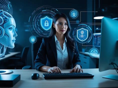 Ai Cybersecurity Concept Female It Specialist Analyzing Digital Threats Premium Ai Generated Image