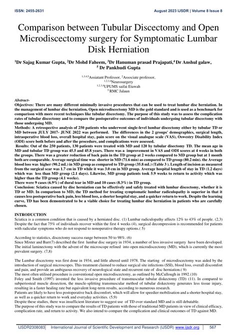 Pdf Comparison Between Tubular Discectomy And Open Microdiscectomy