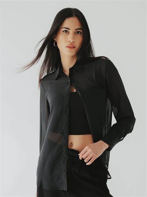 Sheer Long Sleeve Button Up Klassy Network