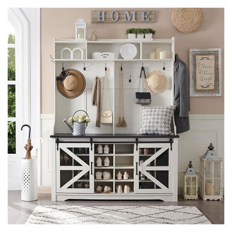 Amizoy 20 Shoe Cubbies And 12 Coat Hooks Wide Hall Tree With Shoe Storage Bench Wayfair Canada