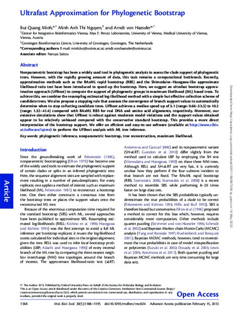 Pdf Ultrafast Approximation For Phylogenetic Bootstrap