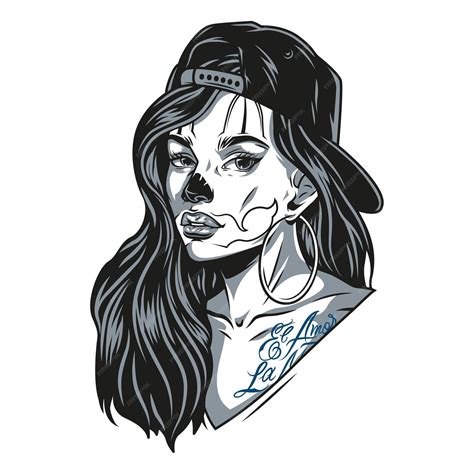 Premium Vector Chicano Girl Wearing Baseball Cap And Round Earrings