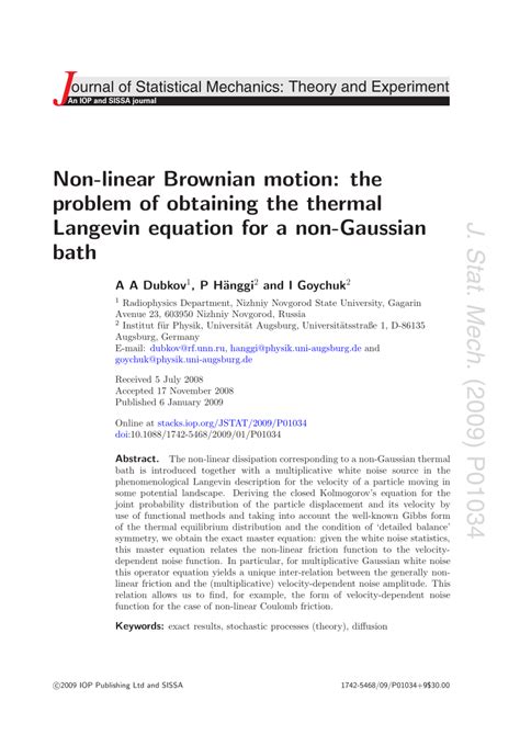Pdf Non Linear Brownian Motion The Problem Of Obtaining The Thermal Langevin Equation For A