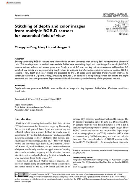 Pdf Stitching Of Depth And Color Images From Multiple Rgb D Sensors