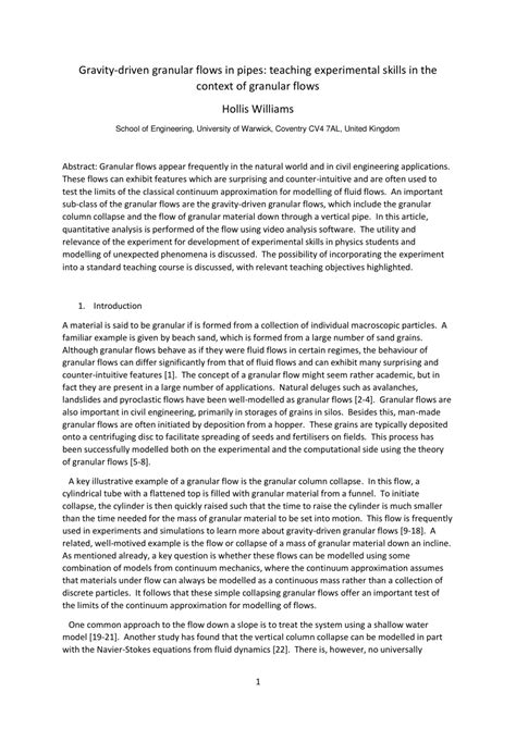 PDF Gravity Driven Granular Flows In Pipes Teaching Experimental Skills In The Context Of