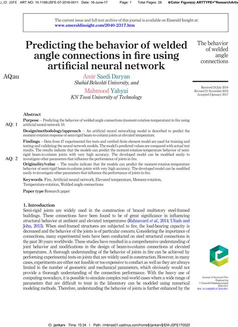 Solution Predicting The Behavior Of Welded Angle Connections In Fire Using Artificial Neural