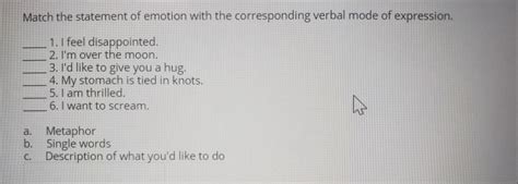 Solved Match The Statement Of Emotion With The Corresponding