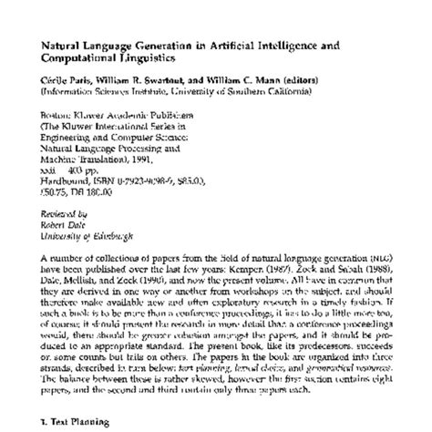 Book Reviews Natural Language Generation In Artificial Intelligence