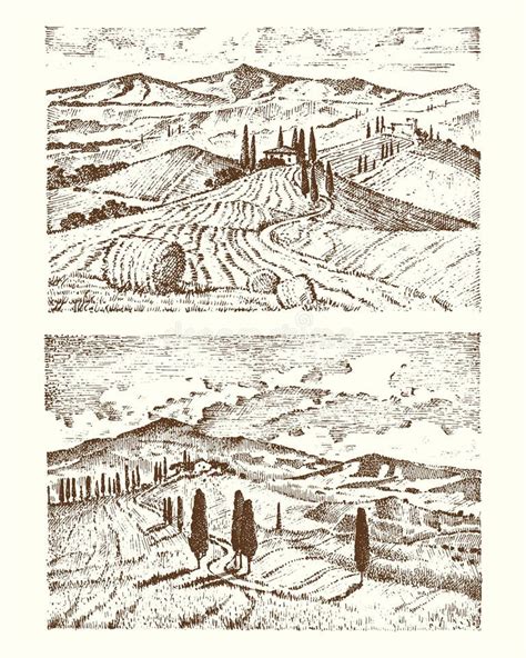 Fields Trees Sketch Stock Illustrations 755 Fields Trees Sketch Stock
