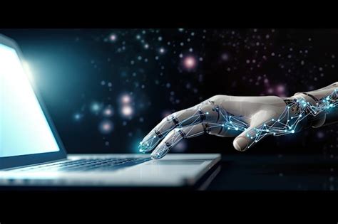 Premium Ai Image Robotic Hand Pressing A Keyboard On A Laptop 3d