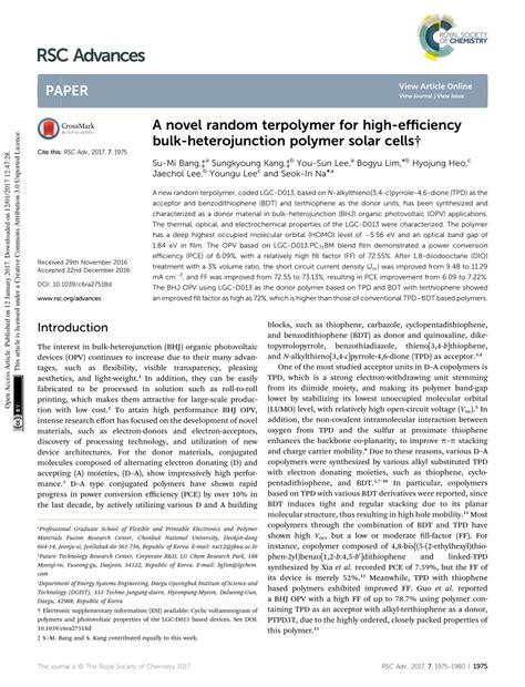 Pdf A Novel Random Terpolymer For High Efficiency Bulk Heterojunction