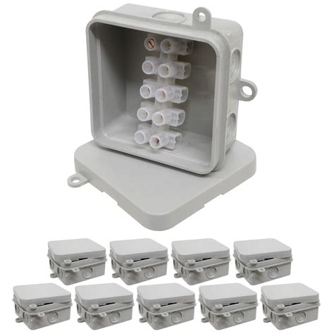 10x Ip44 Junction Box With Push On Lid And 15a 5 Way Strip Connector For Electrical Wiring And