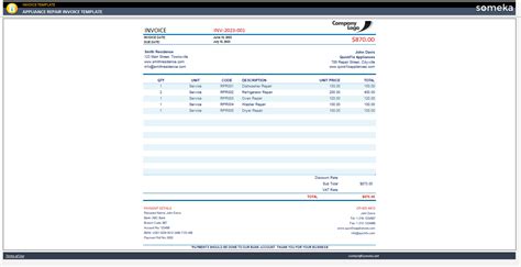 Appliance Repair Invoice Template [free Template]