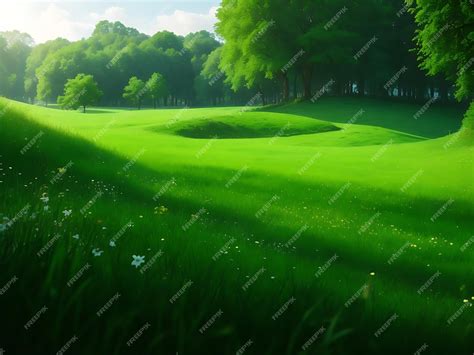 Premium Photo Landscape View Of Green Grass Field With Blue Sky