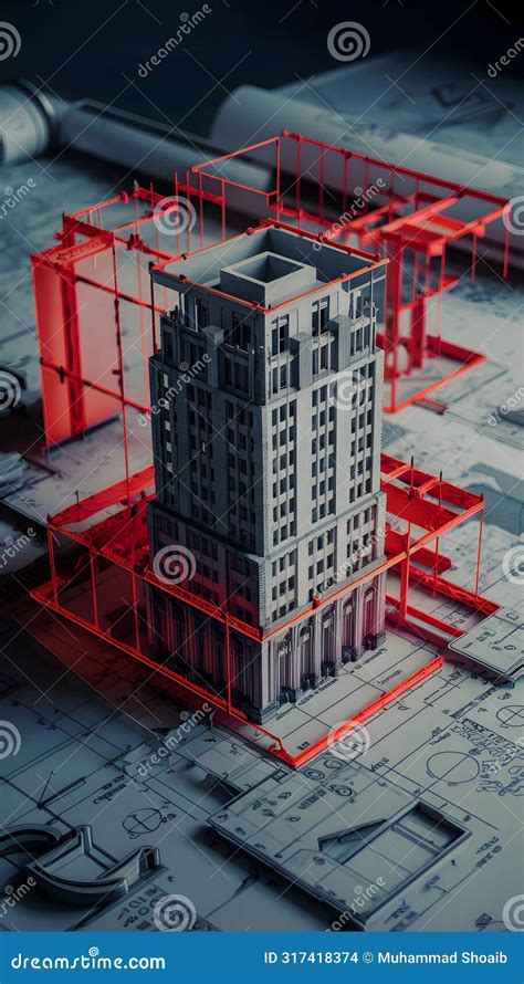 Detailed Architectural Tableau With 3d Building Model Blueprints