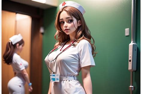 Premium Ai Image A Girl In A Nurse Uniform Stands In Front Of A Green