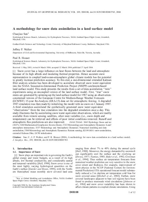 Pdf A Methodology For Snow Data Assimilation In A Land Surface Model