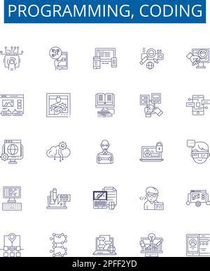 Programming, coding line icons signs set. Design collection of programming, coding, software ...