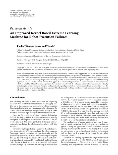 Pdf An Improved Kernel Based Extreme Learning Machine For Robot