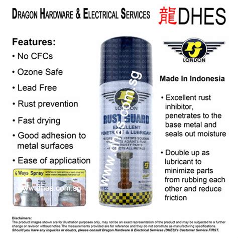 RJ London Rust Guard Aerosol Spray 400ml Rust Prevention No CFCs Ozone Free Dragon Hardware