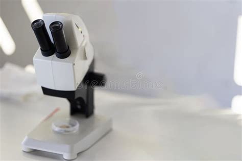 Advanced Microscope And Dna Helix Visualization In High Tech Laboratory Environment Stock Image