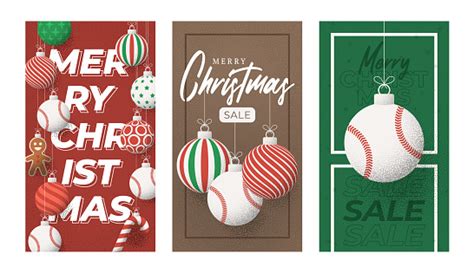 야구 크리스마스 인사말 거친 카드 세트입니다 수직 메리 크리스마스와 새해 복 많이 받으세요 스포츠 복고풍 인사말 카드 스레드 크리스마스 공 방울 소리 점묘 배경에 매달려