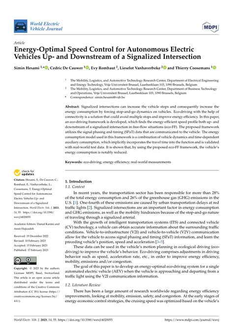 Pdf Energy Optimal Speed Control For Autonomous Electric Vehicles Up And Downstream Of A