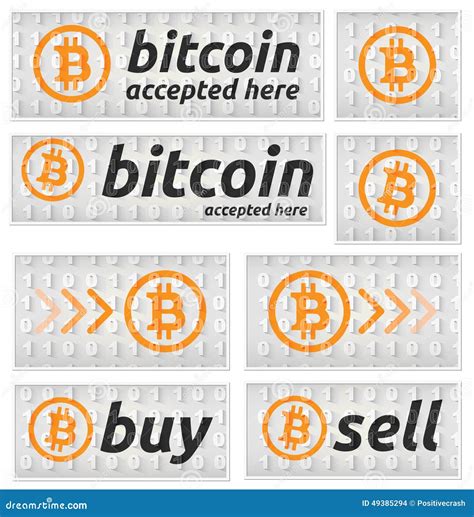 Bitcoin Accepted Banner Set In Binary Code Style Stock Vector
