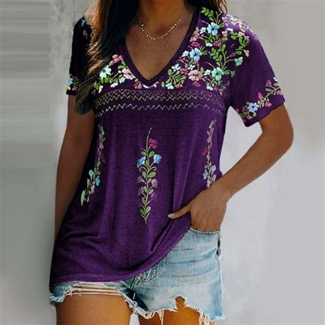 Summer Savings Mianht Plus Size Womens Tops Woman Causal V Neck